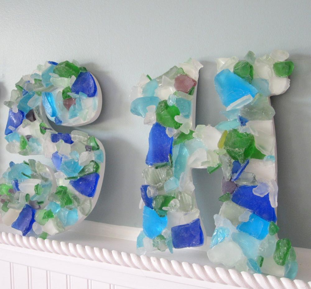 Wall Letters - Nautical Beach Decor Sea Glass Letters Spell Fish, Many ...