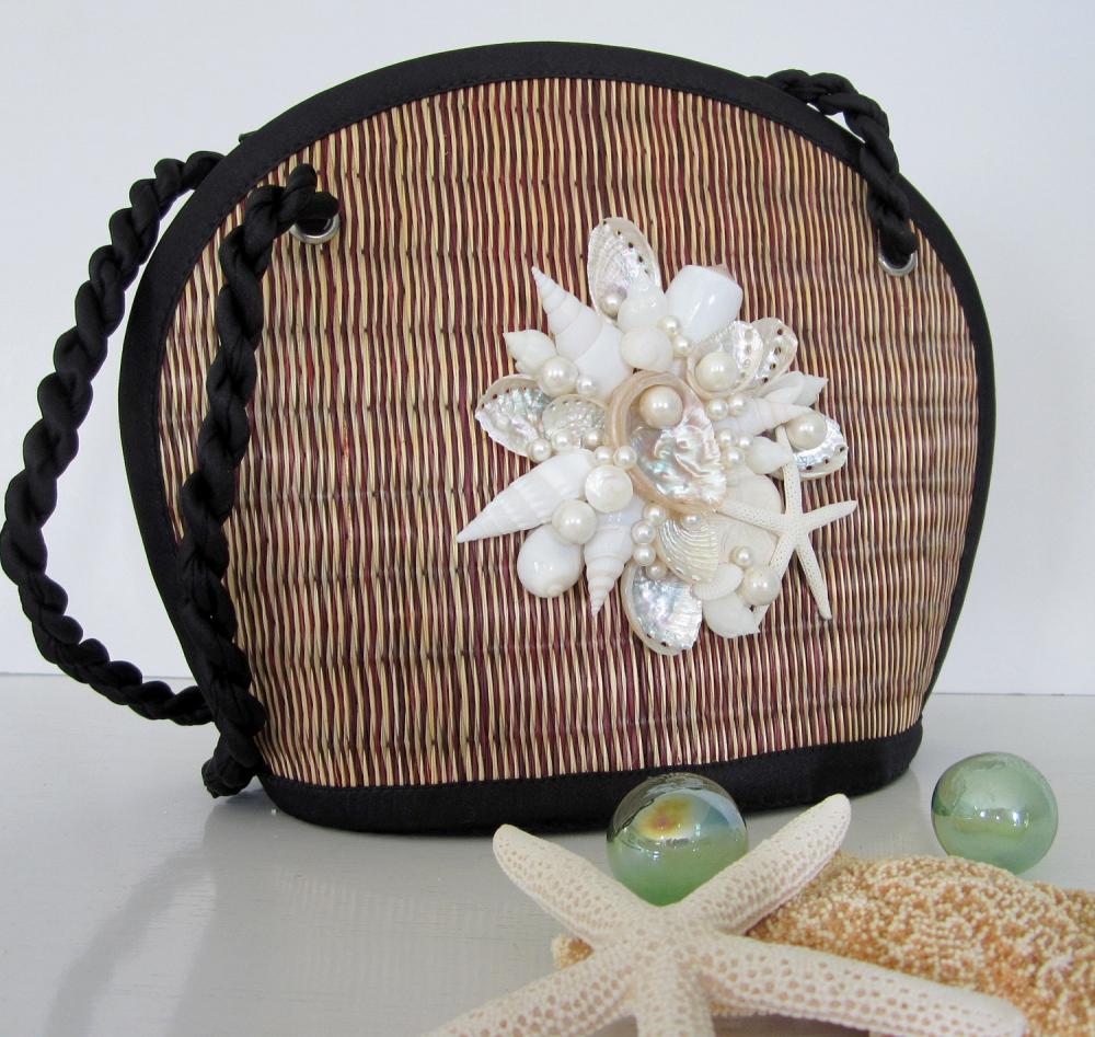 Nautical Seashell Purse - Sea Grass Beach Purse W Shell, Pearl ...