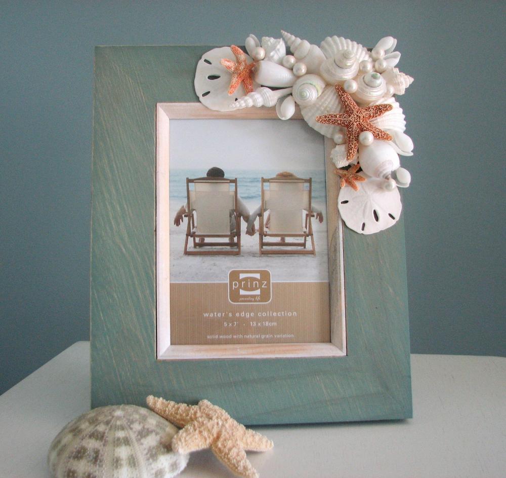 Seashell Frame For Beach Decor - Nautical Frame W Starfish, Sand ...