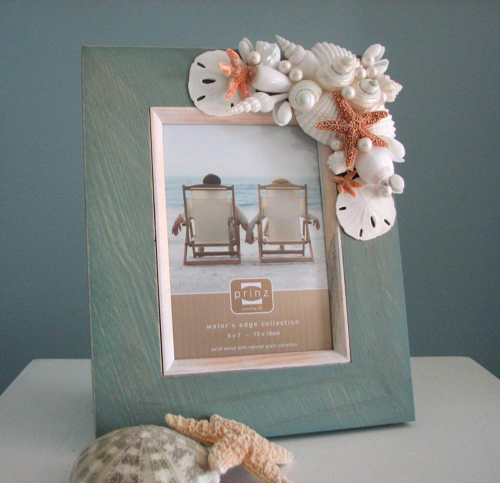 Seashell Frame For Beach Decor - Nautical Frame W Starfish, Sand ...