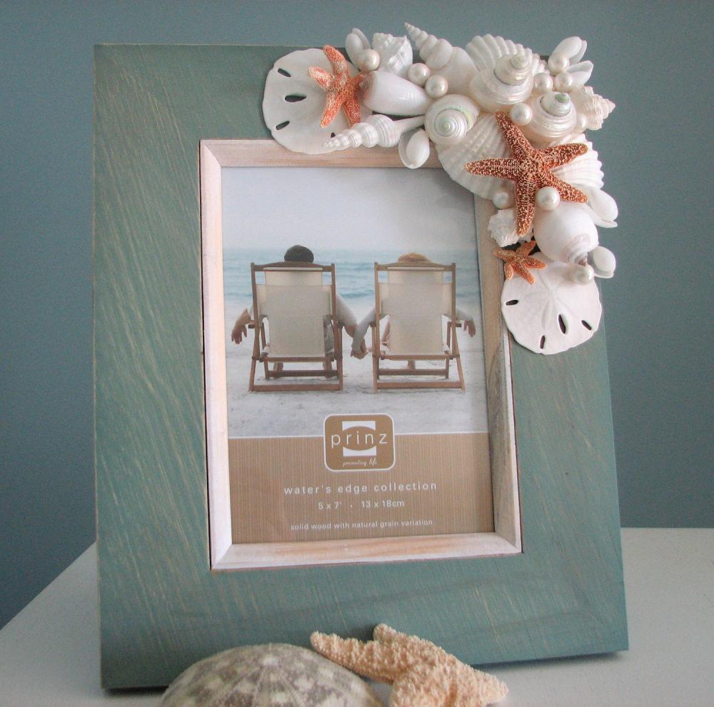 Seashell Frame For Beach Decor - Nautical Frame W Starfish, Sand ...