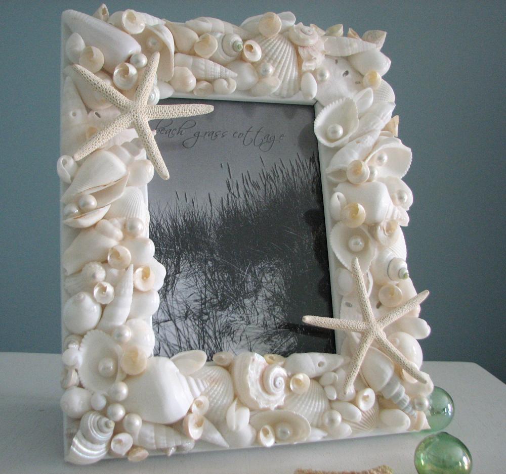 Seashell Frames For Beach Decor - Nautical Beach Wedding White Shell ...