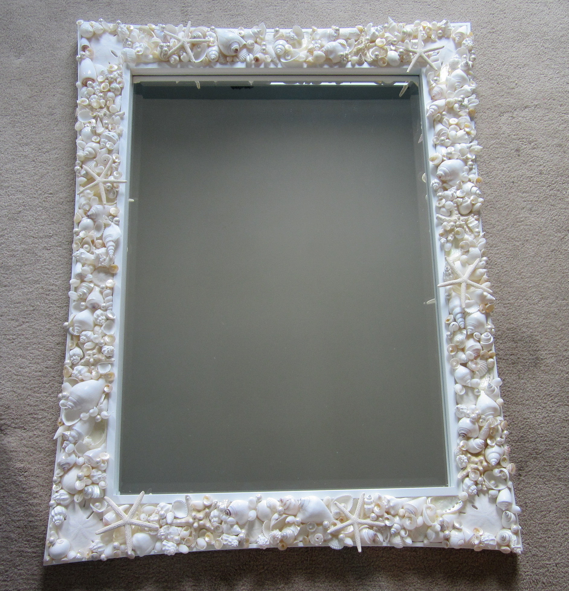 Beach Decor Shell Mirror In White - Nautical Decor Beach Seashell ...