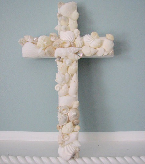 Cross, Hanging Shell Cross Covered In Pristine White Seashells, 10" on ...