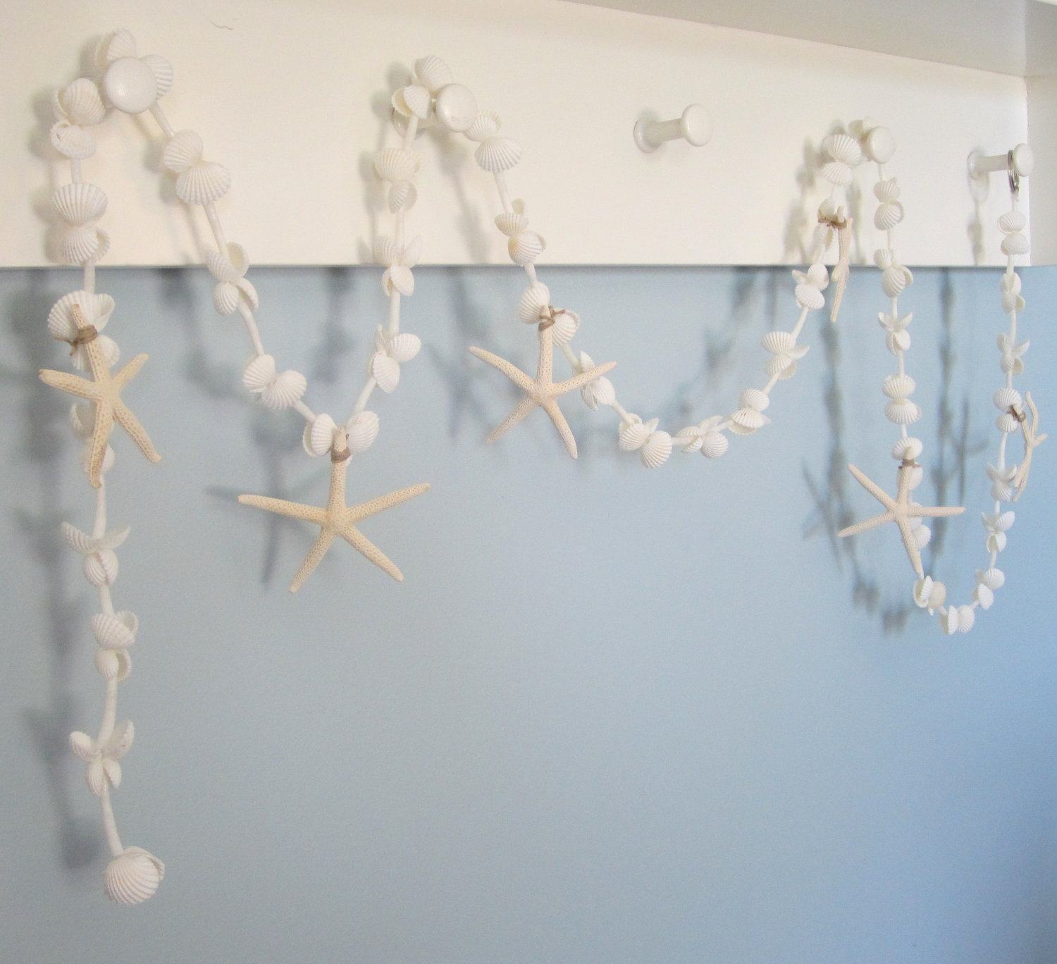 Beach Decor Seashell & Starfish Garland - Nautical Decor, White, 6ft W ...