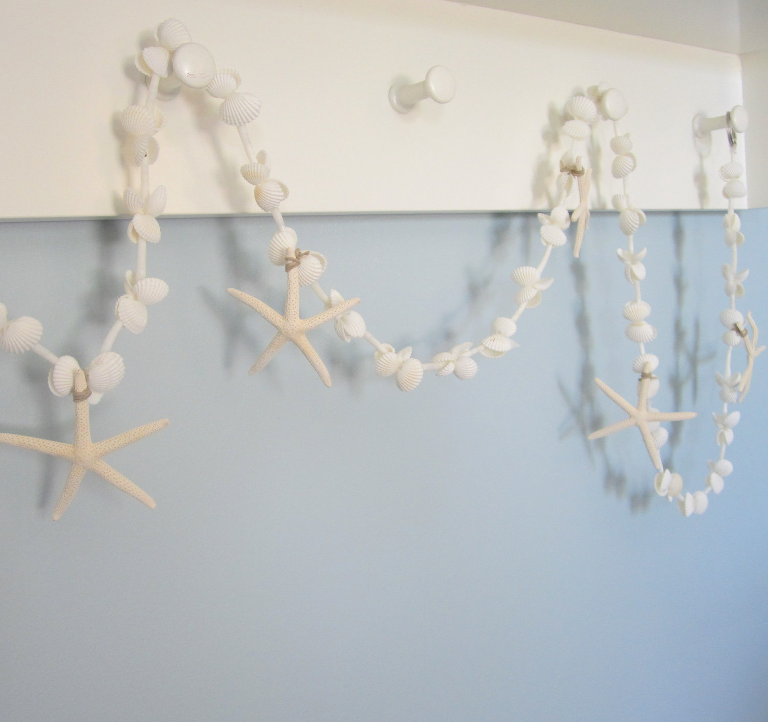 Beach Decor Seashell & Starfish Garland - Nautical Decor, White, 6ft W ...