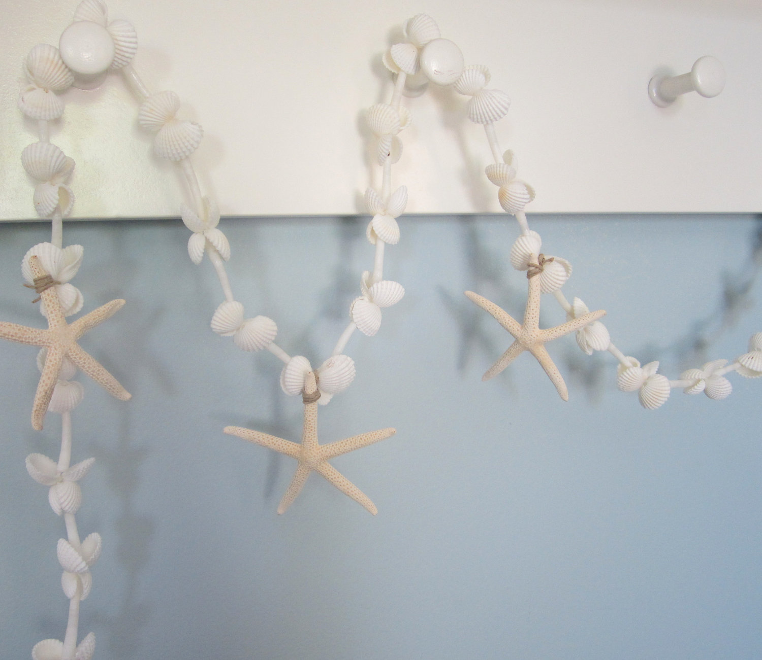 Beach Decor Seashell & Starfish Garland - Nautical Decor, White, 6ft W ...