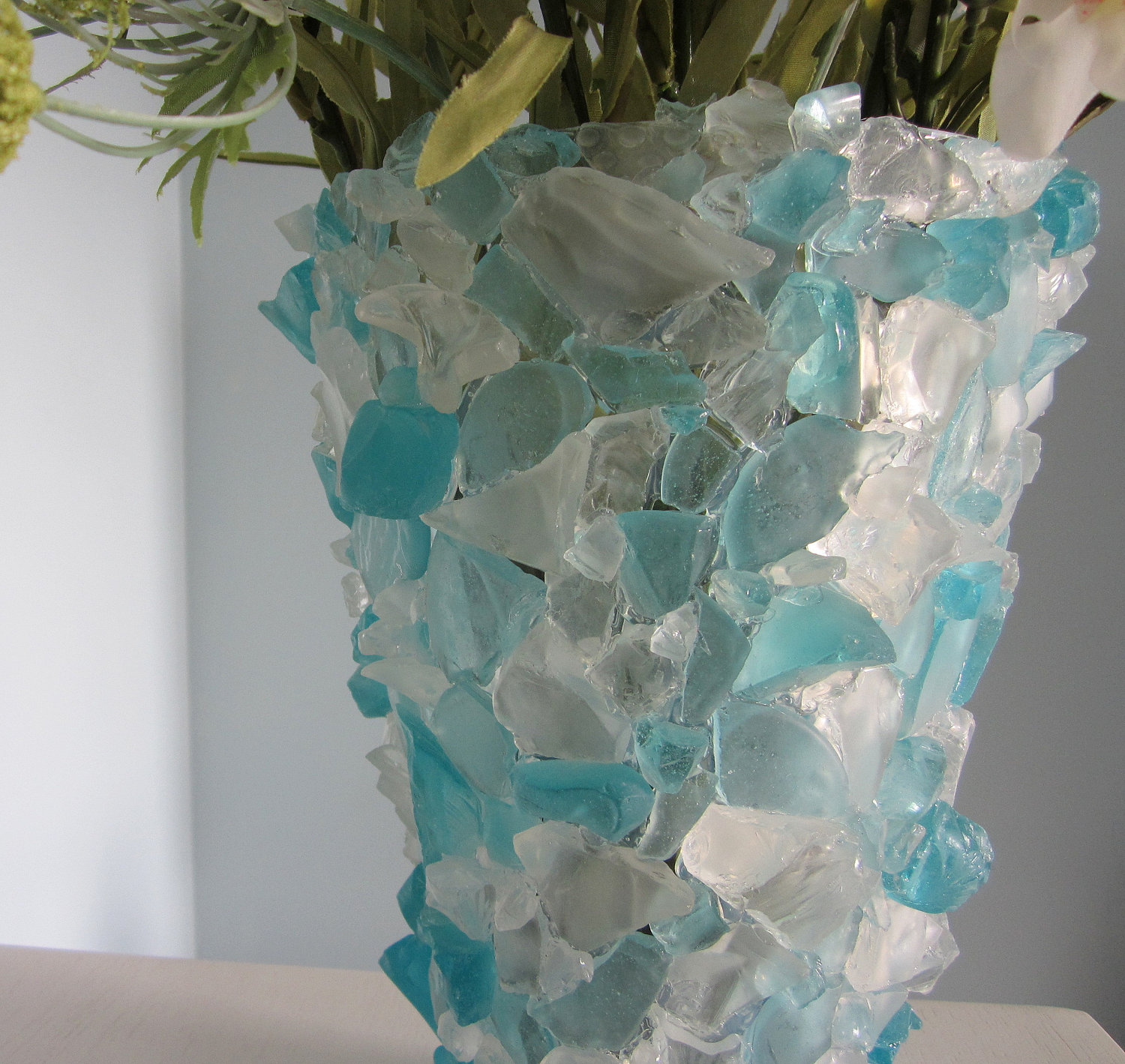 Beach Decor Sea Glass Vase - Nautical Decor Aqua Turquoise Vase Or ...