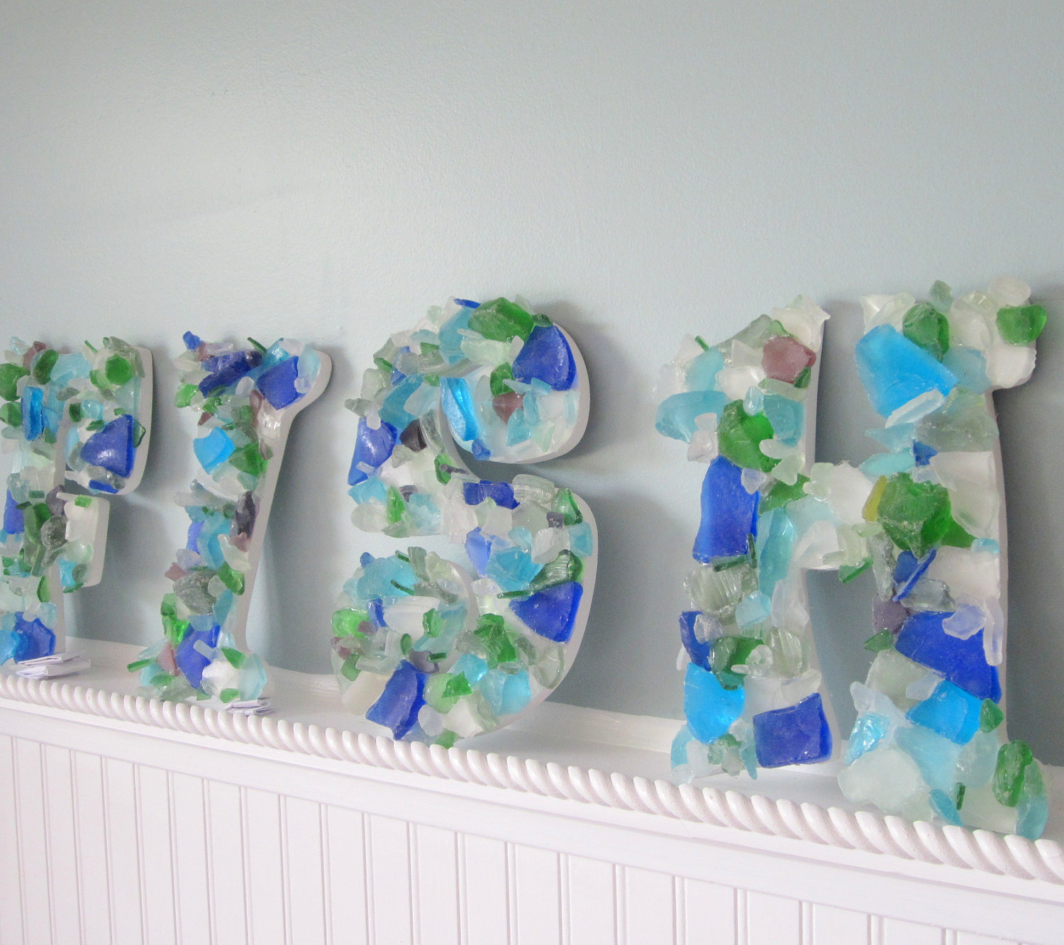 Wall Letters - Nautical Beach Decor Sea Glass Letters Spell Fish, Many ...