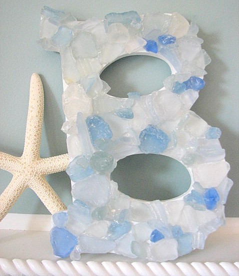 Beach Decor Sea Glass Letters - Nautical Beach Glass Wall Letters In ...