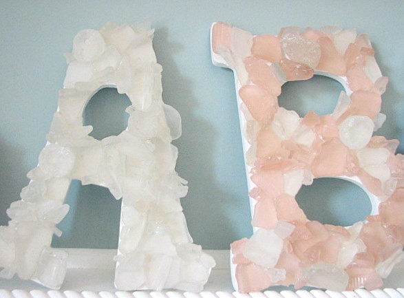 Beach Decor Sea Glass Letters - Nautical Beach Glass Wall Letters In ...