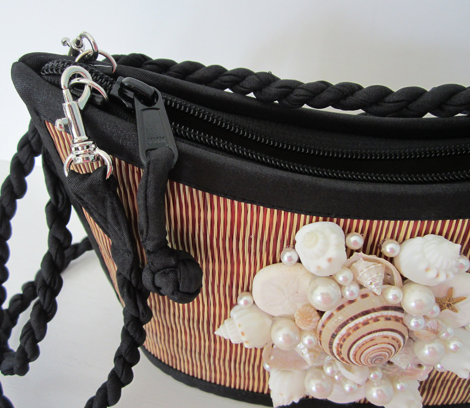 Nautical Seashell Purse - Sea Grass Woven Purse W Shell, Pearl ...