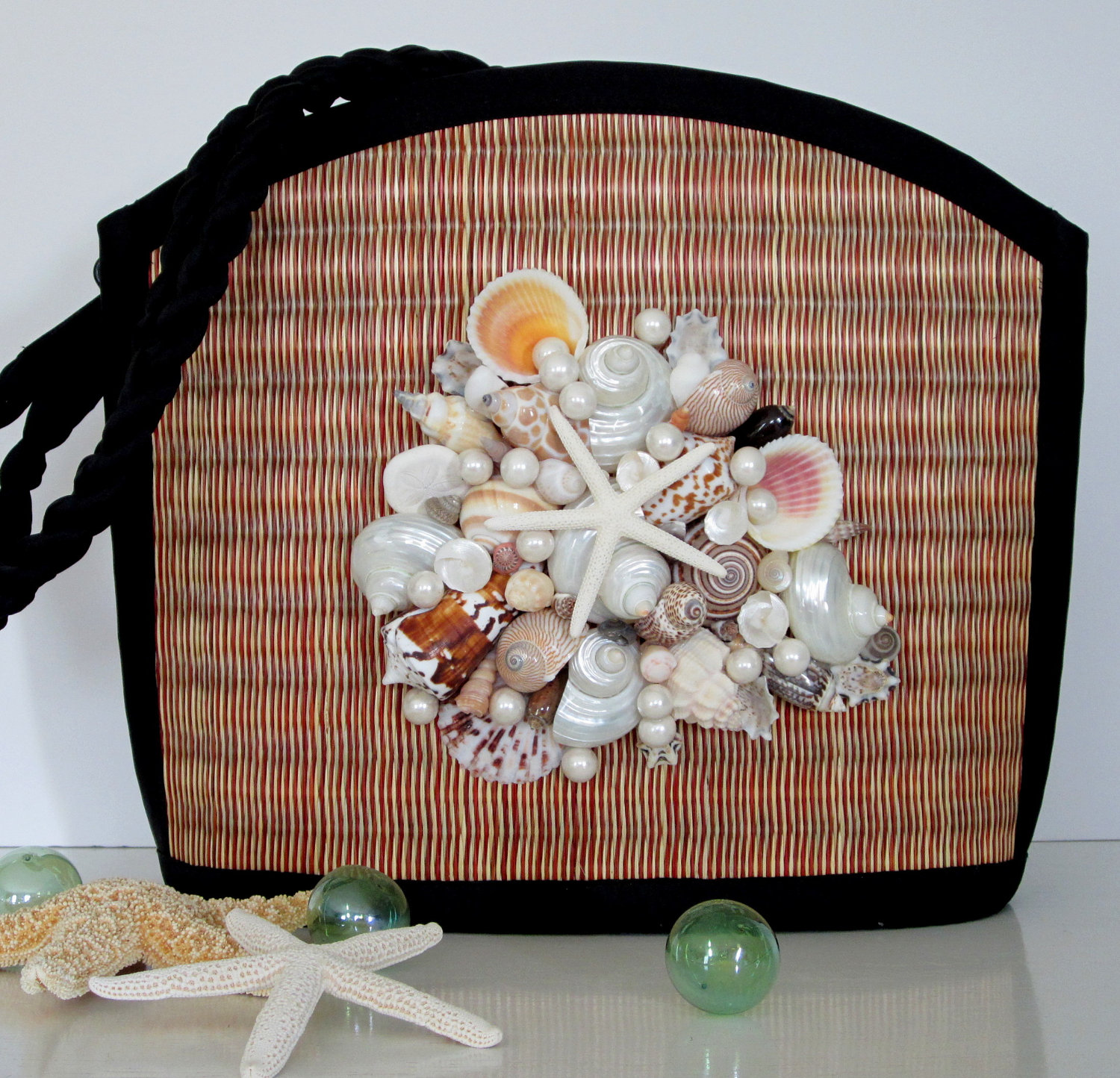 Nautical Seashell Purse - Shell Purse W Sea Grass, Shell, Pearl ...