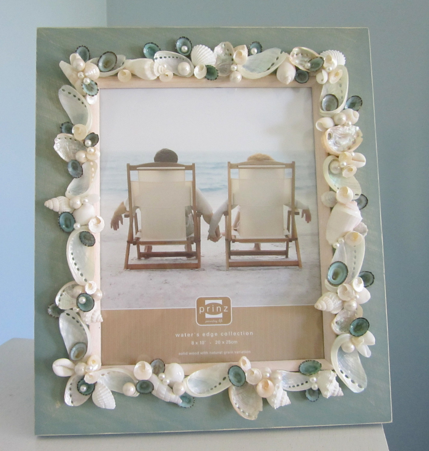 Beach Decor Seashell Frame - Nautical Shell Frame W Pearls & Aqua ...