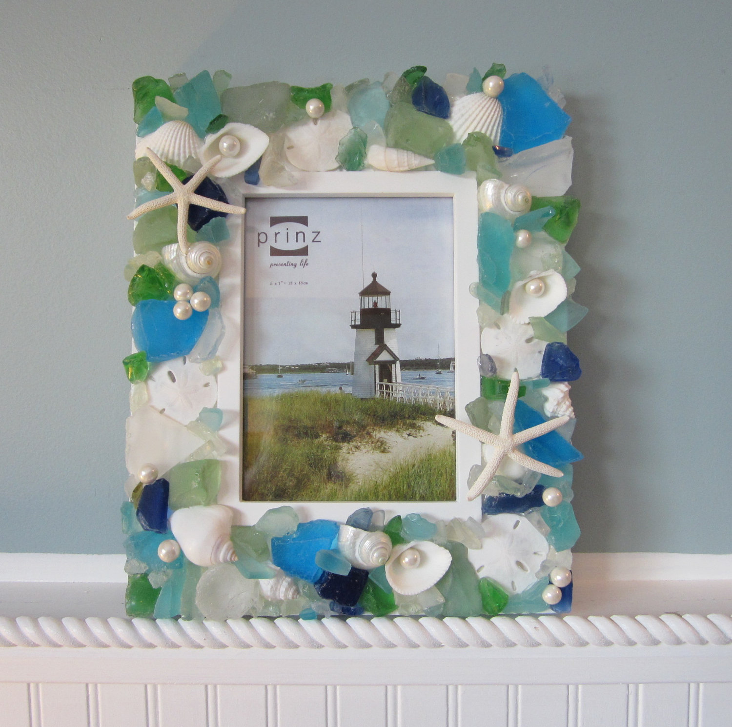 Beach Decor Seashell Frame - Nautical Shell Frame W Sea Glass ...